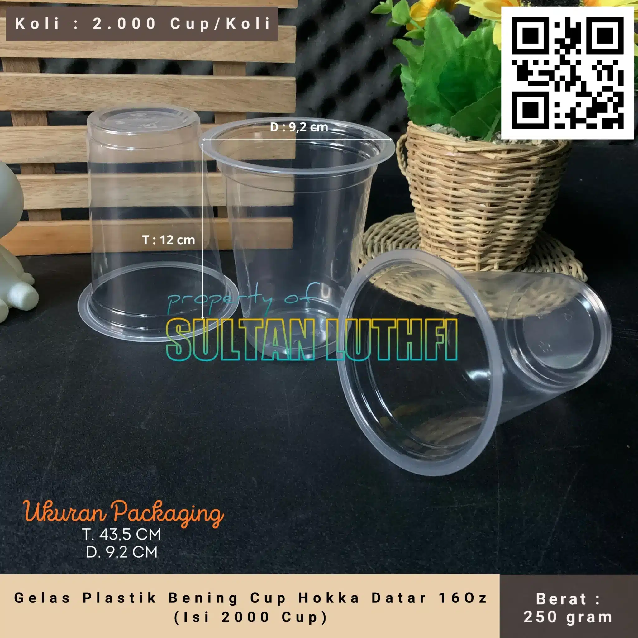 Gelas Plastik Bening Cup Hokka Datar 16Oz (Isi 2000 Cup)