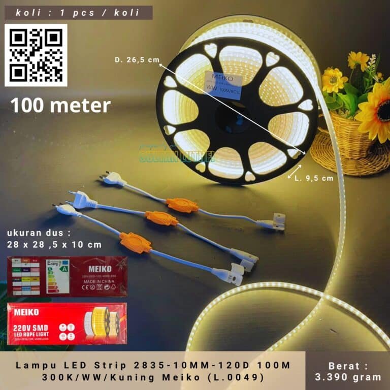 Lampu LED Strip 2835-10MM-120D 100M 300K/WW/Kuning Meiko (L.0049)